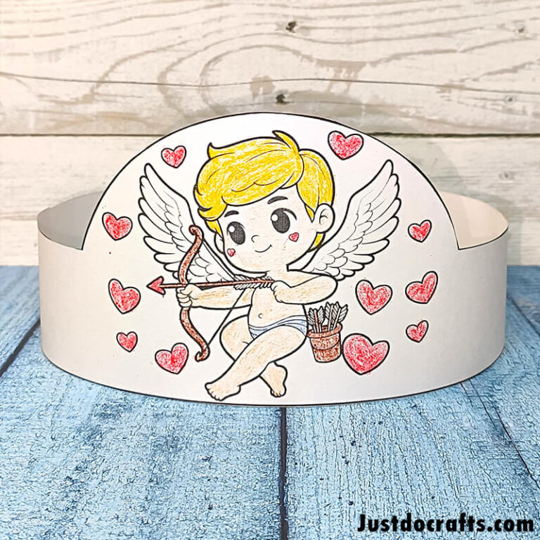 Cupid Paper Crown (Free PDF printable template) - Just Do Crafts