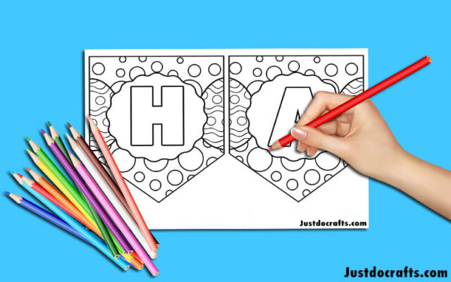 Happy Easter Banner to Color (Free PDF printable template) - Just Do Crafts