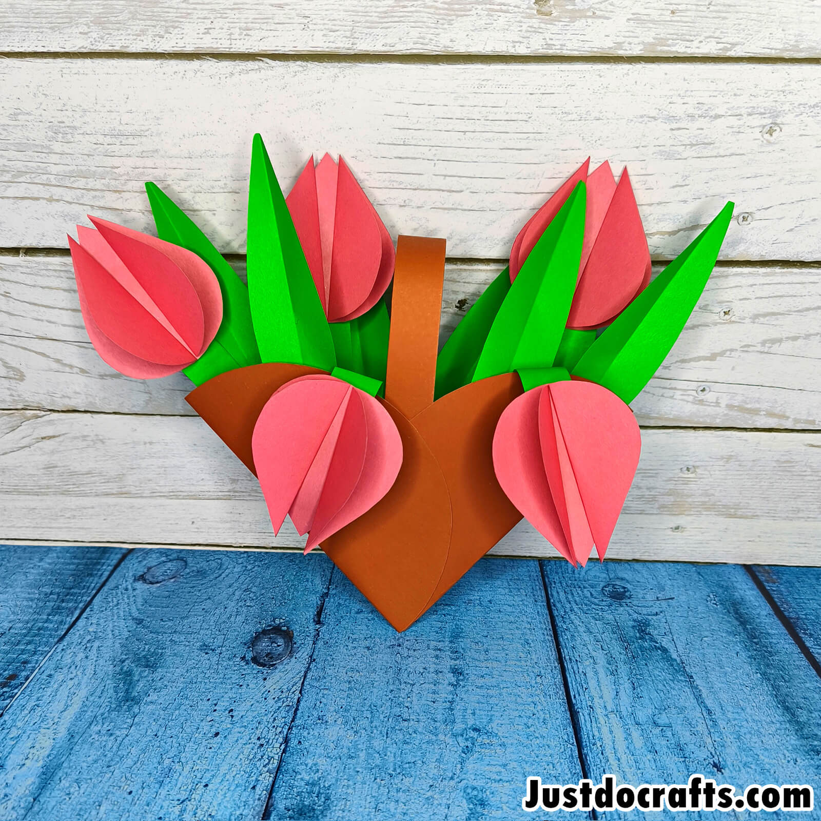 Paper Flower Basket Craft (Free PDF printable template) - Just Do Crafts