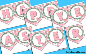 Happy Easter Banner (Free PDF printable template) - Just Do Crafts