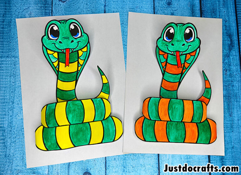 3D Snake Craft for kids (Free PDF printable template) - Just Do Crafts