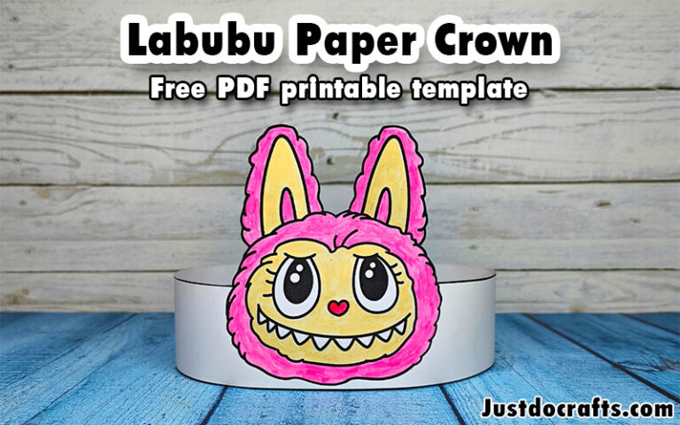 Labubu Paper Crown (Free PDF printable template) - Just Do Crafts