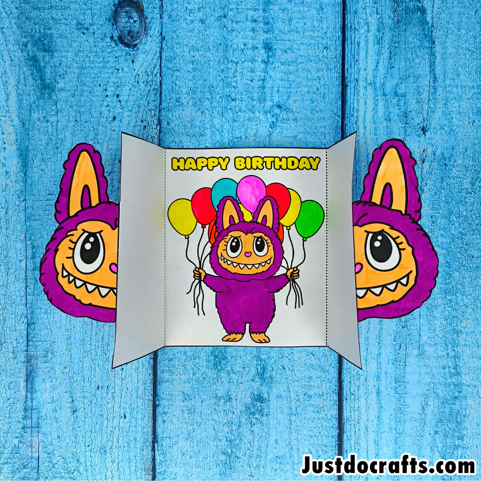 Labubu Birthday Card (Free PDF printable template) - Just Do Crafts