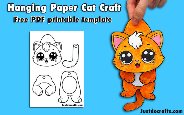 Hanging Paper Cat Craft (Free PDF printable template) - Just Do Crafts