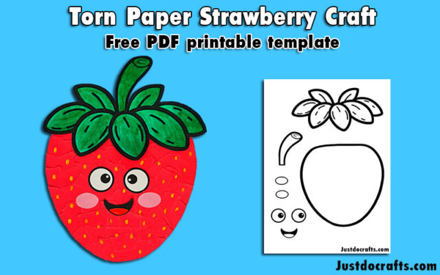 Torn Paper Strawberry Craft (Free PDF printable template) - Just Do Crafts
