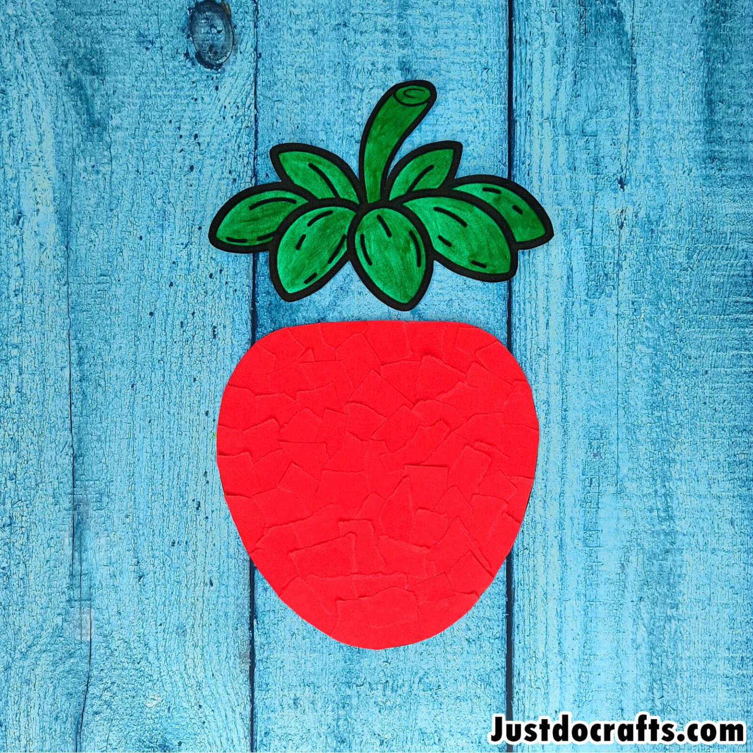 Torn Paper Strawberry Craft (Free PDF printable template) - Just Do Crafts