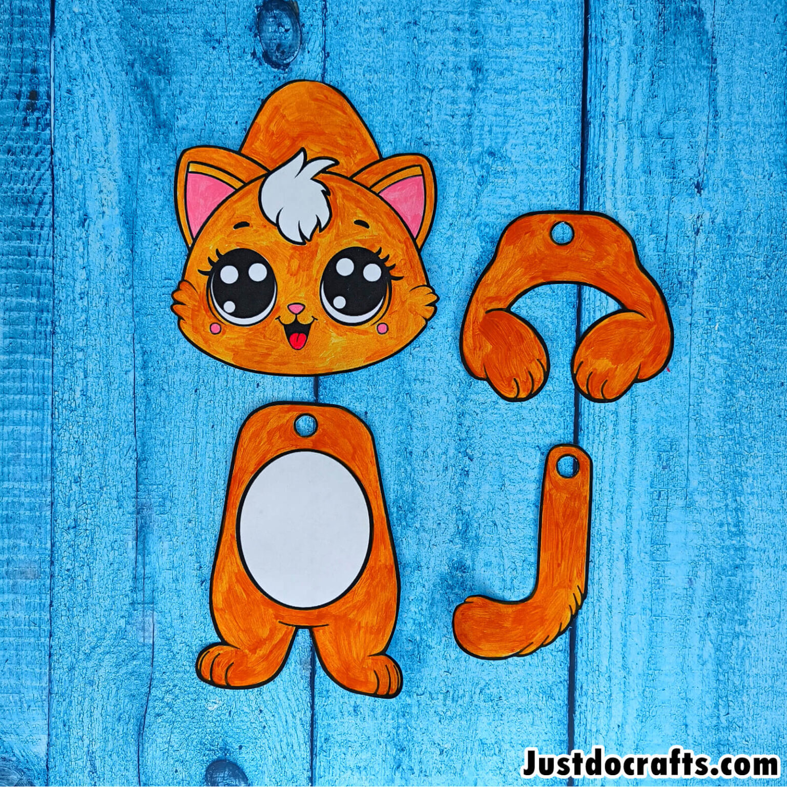 Hanging Paper Cat Craft (Free PDF printable template) - Just Do Crafts