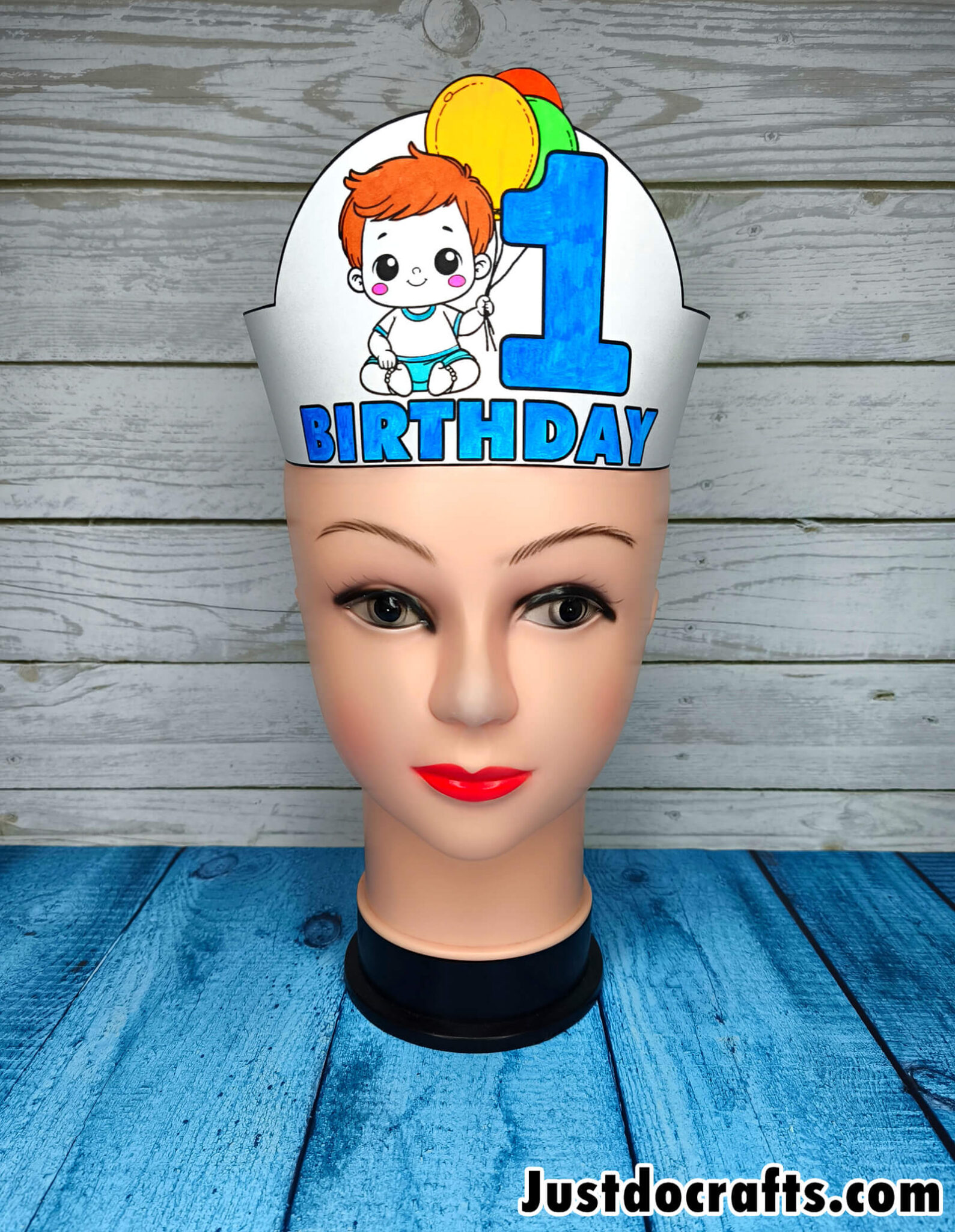 First Birthday Paper Crown (Free PDF printable template) - Just Do Crafts