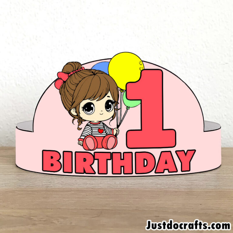 First Birthday Paper Crown (Free PDF printable template) - Just Do Crafts