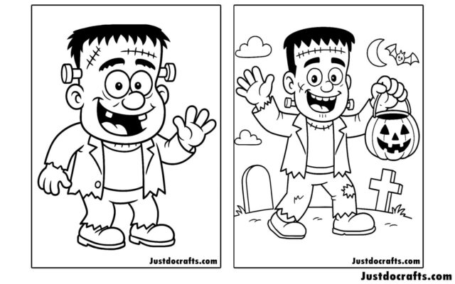 Frankenstein Coloring Pages (Free PDF printable) - Just Do Crafts