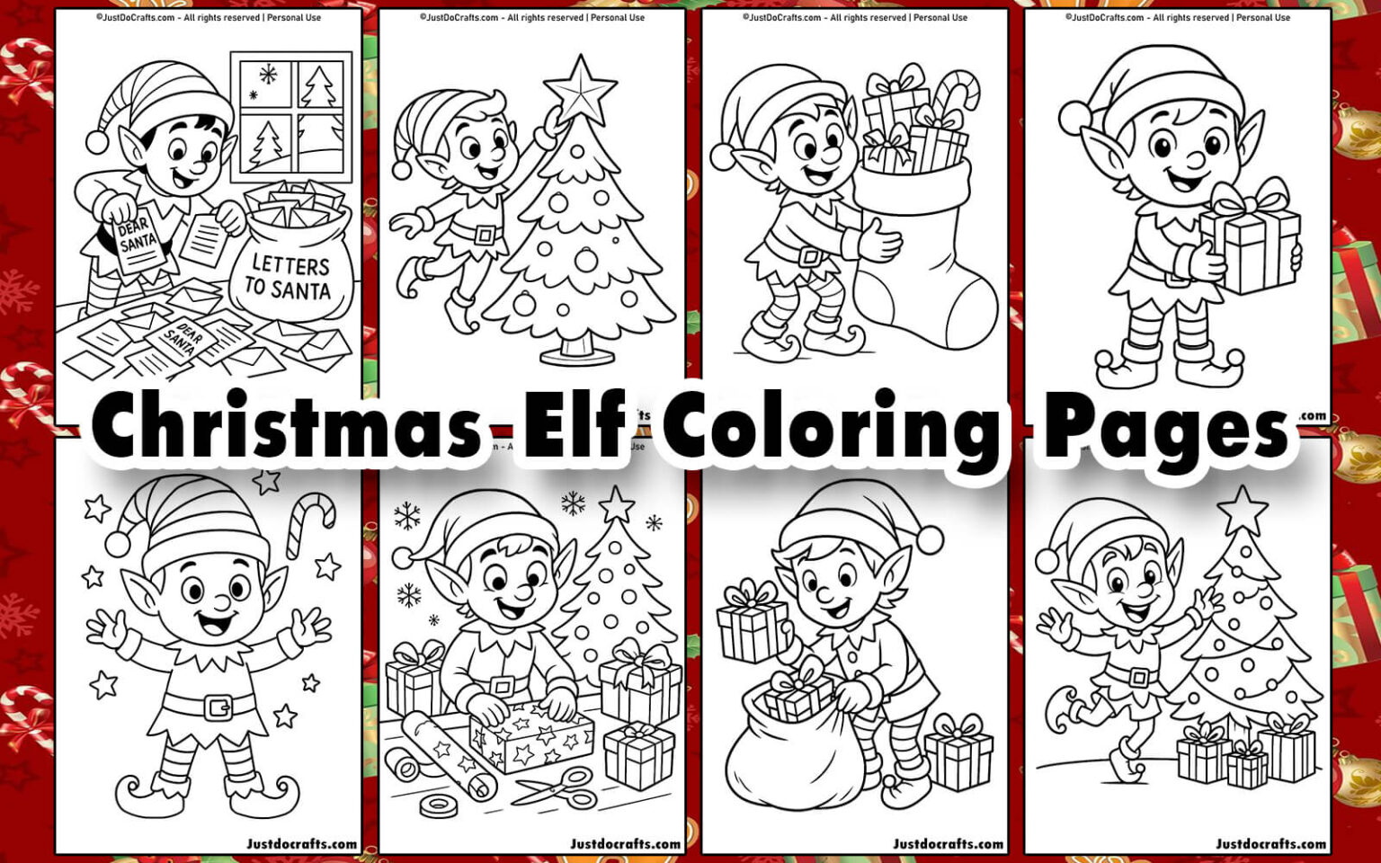 Christmas Elf Coloring Pages (Free PDF printable) - Just Do Crafts