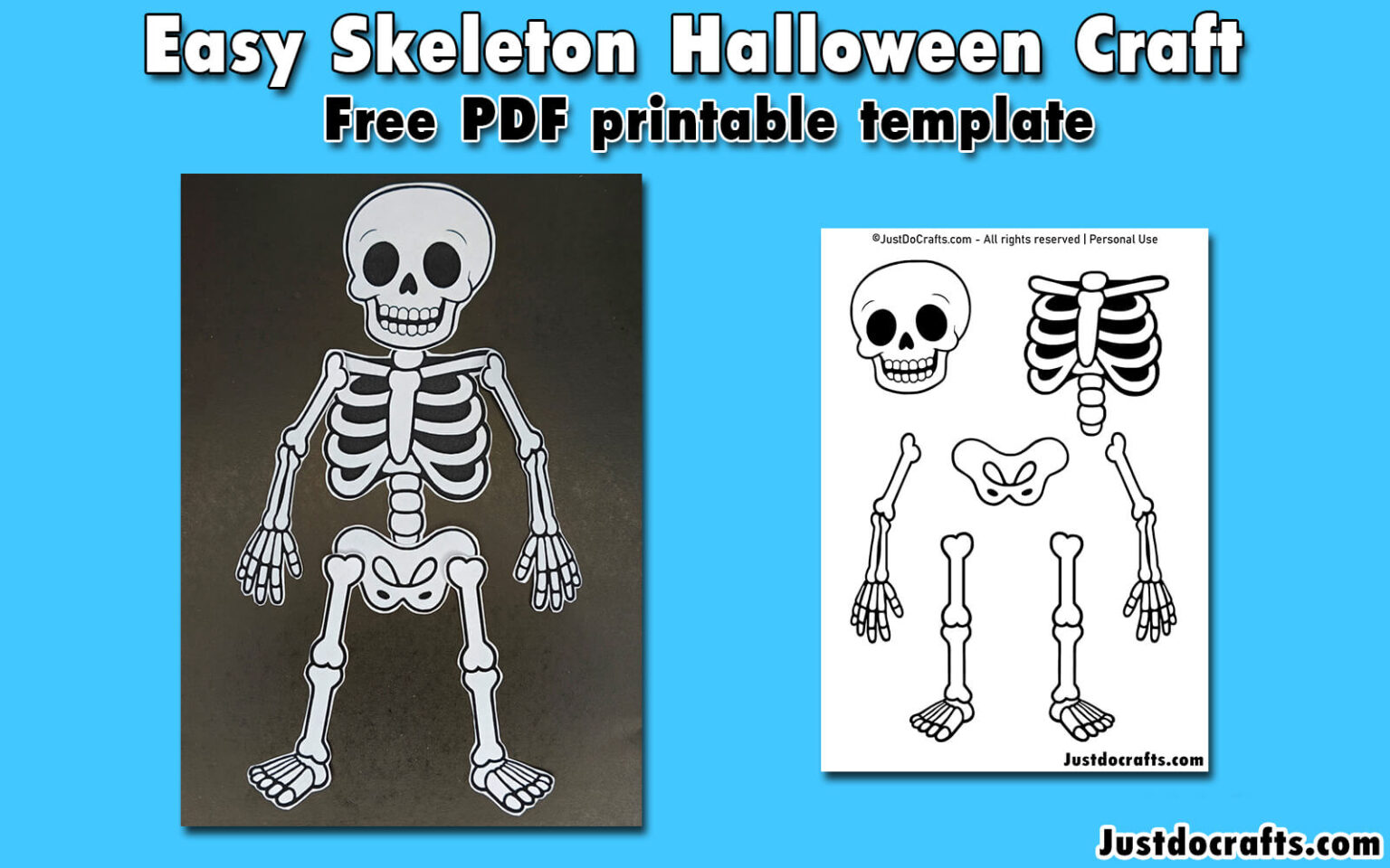 Easy Skeleton Halloween Craft for kids (Free PDF printable template ...