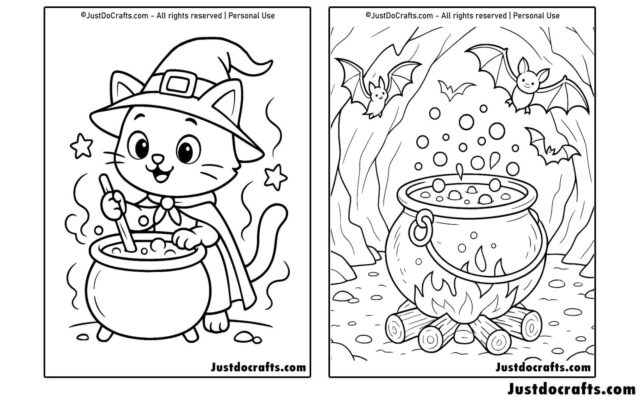 Cauldron Coloring Pages (Free PDF printable) - Just Do Crafts