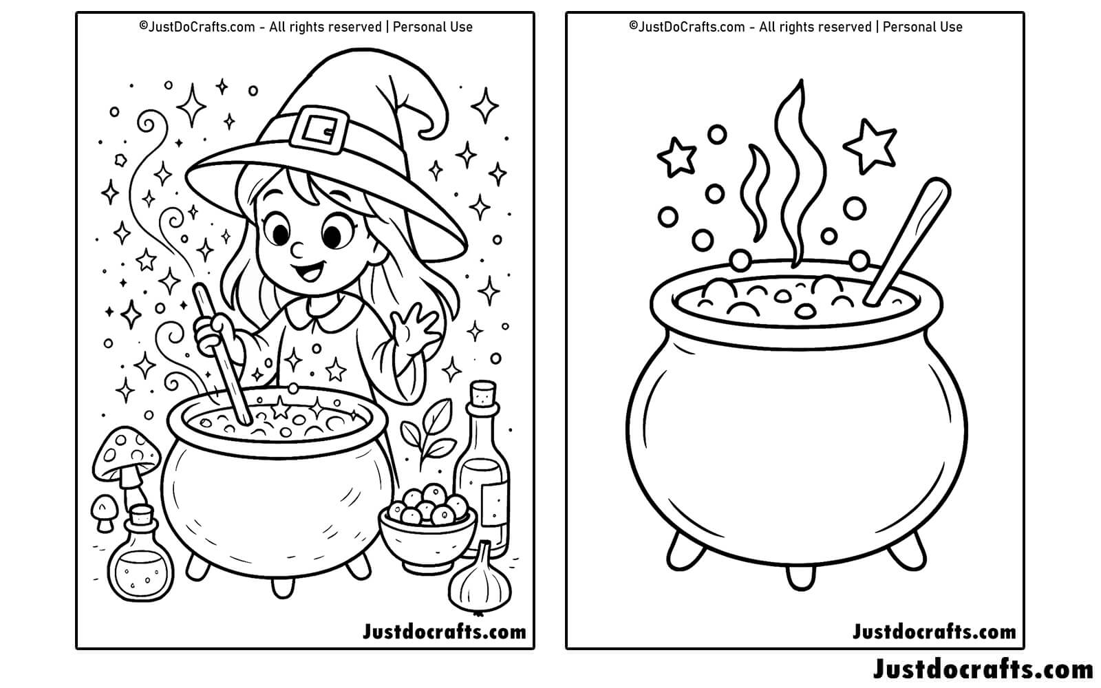 Cauldron Coloring Pages (Free PDF printable) - Just Do Crafts