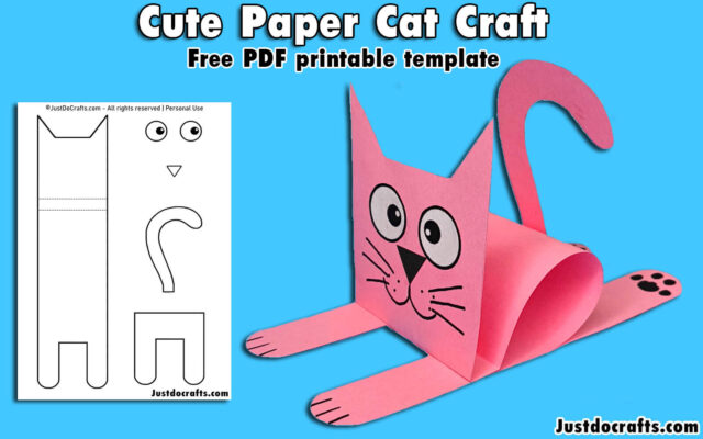 Cute Paper Cat Craft (Free PDF printable template) - Just Do Crafts