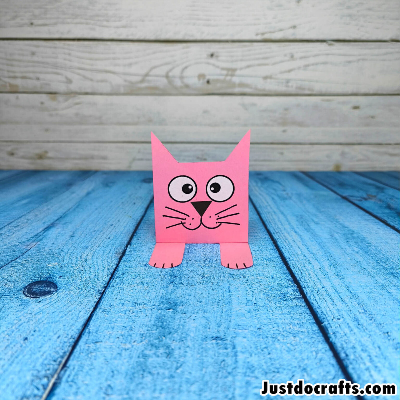 Cute Paper Cat Craft (Free PDF printable template) - Just Do Crafts