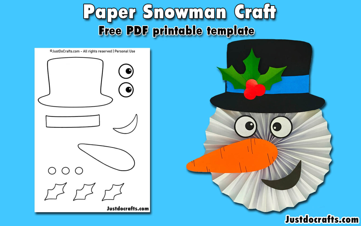 Paper Snowman Craft for kids (Free PDF printable template) - Just Do Crafts