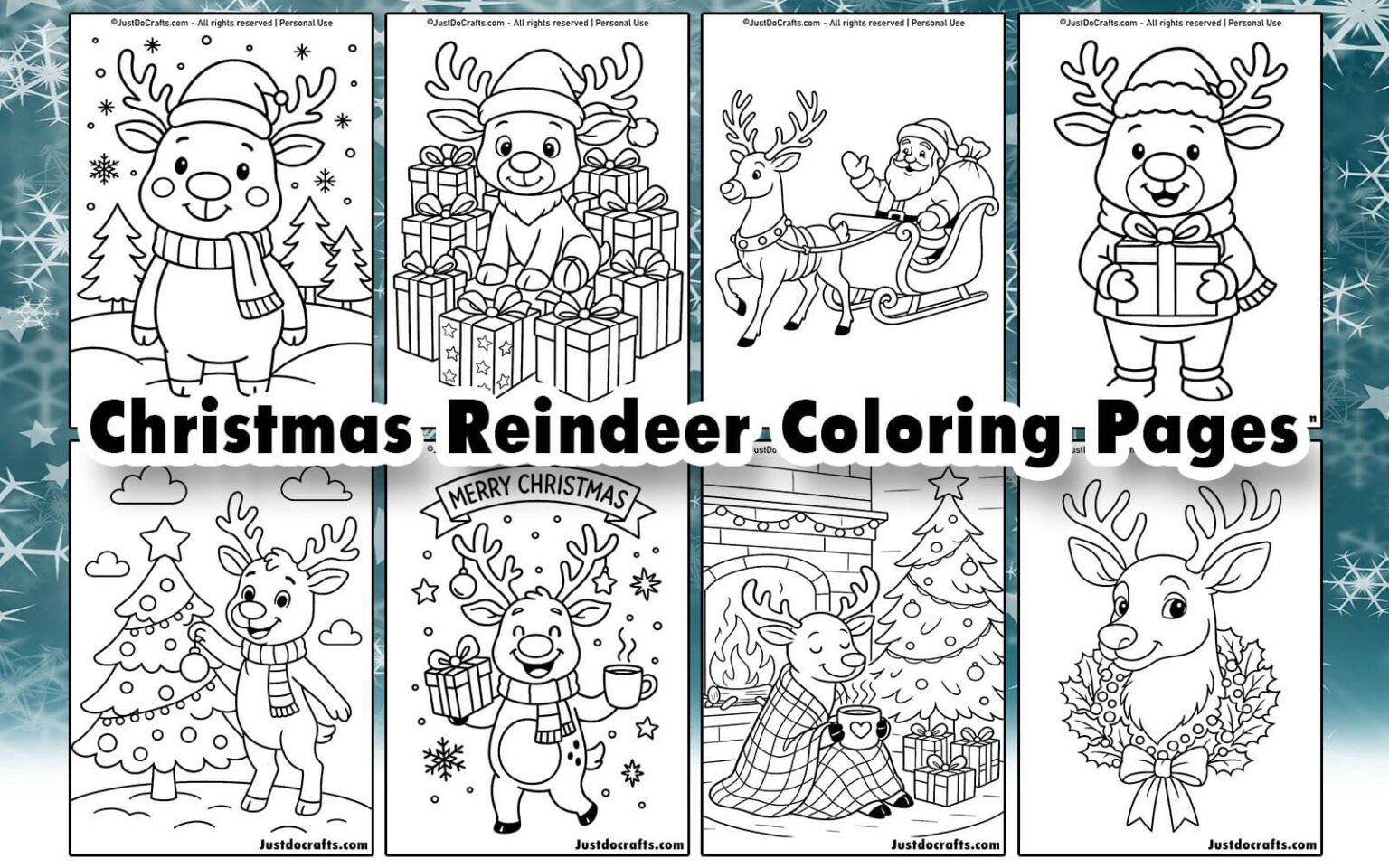 Christmas Reindeer Coloring Pages (Free PDF printable) - Just Do Crafts