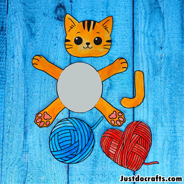 Cat Playing with a Yarn Ball Paper Craft (Free PDF printable template ...