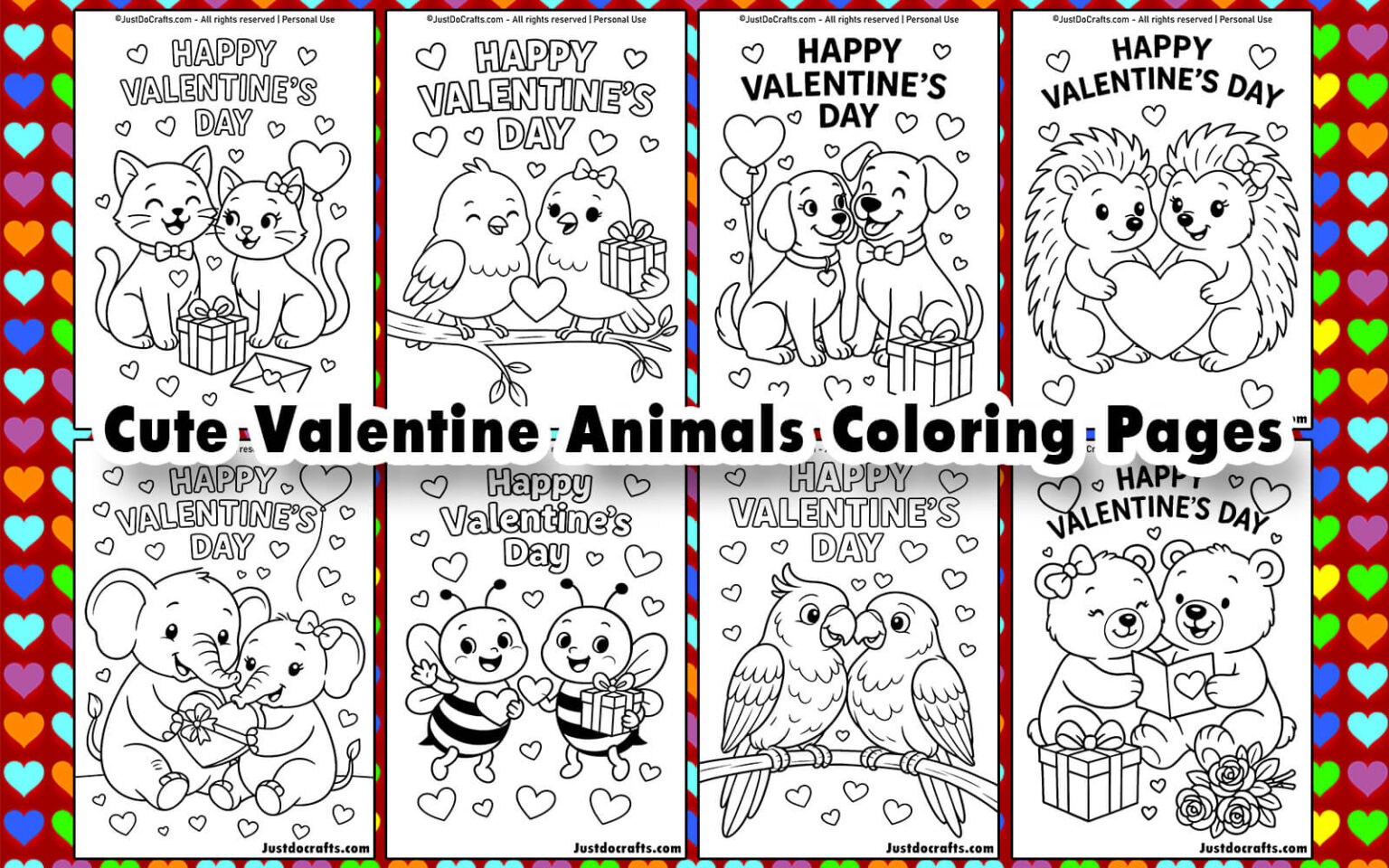 Cute Valentine Animals Coloring Pages (Free PDF printable) - Just Do Crafts
