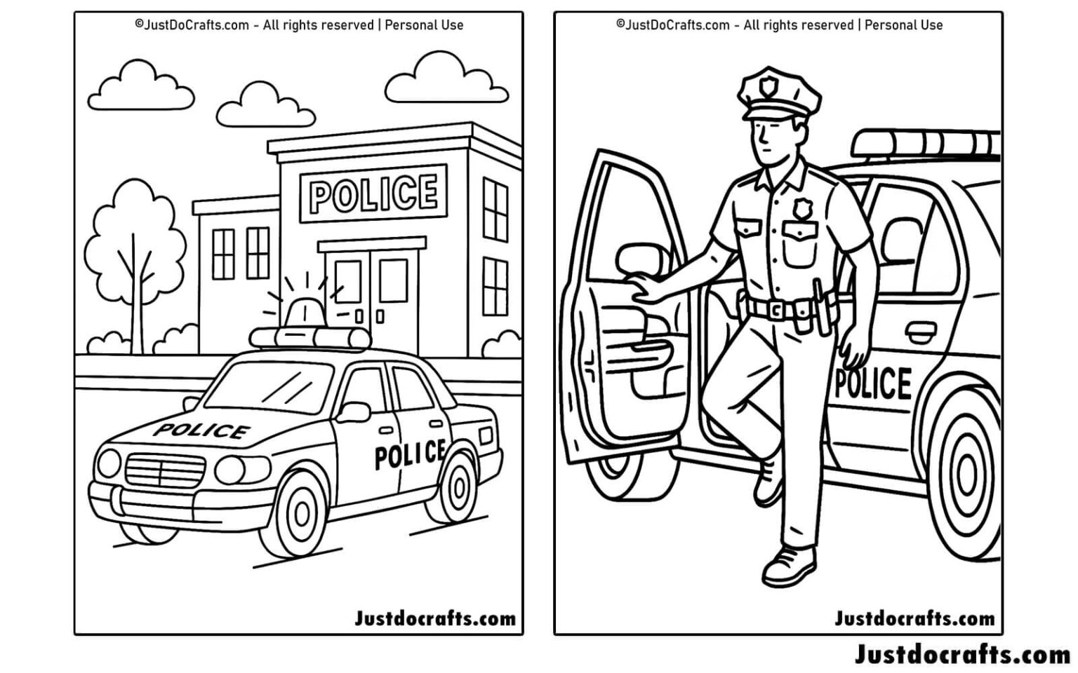 Police Car Coloring Pages (Free PDF Printable) - Just Do Crafts