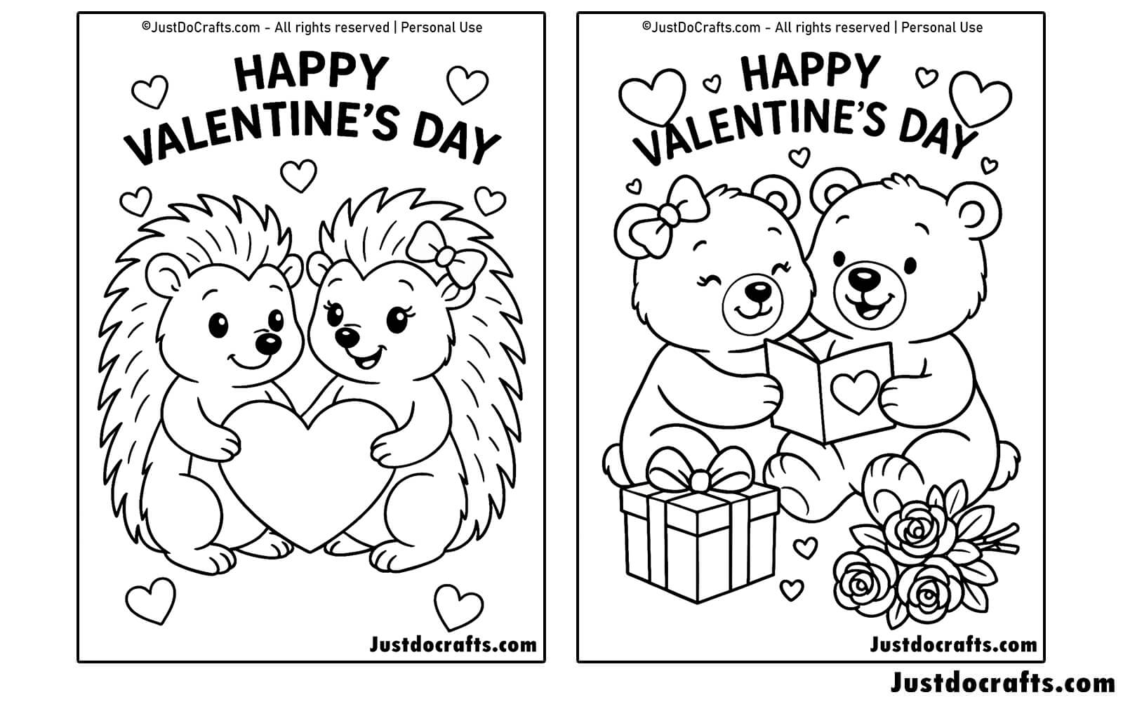 Cute Valentine Animals Coloring Pages (Free PDF printable) - Just Do Crafts