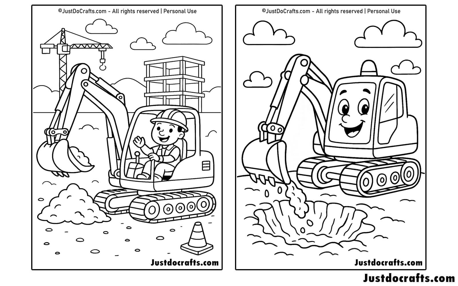Excavator Coloring Pages (Free PDF Printable) - Just Do Crafts