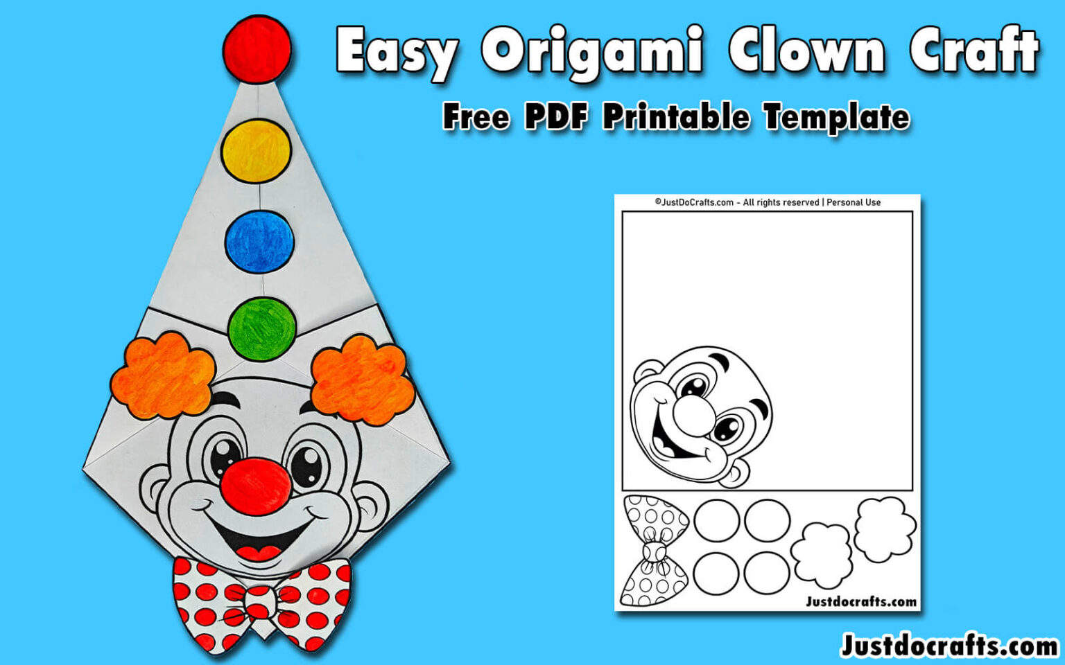 Easy Origami Clown Craft for Kids (Free PDF Printable Template) - Just ...